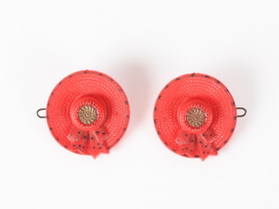 Vintage 1940s Red Hat Hair Barrettes | True Vintage 4… - Gem