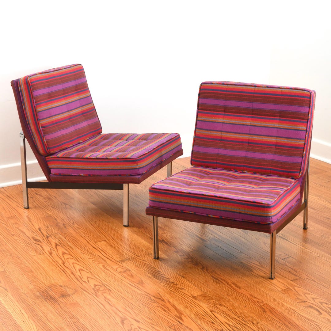 Vintage 1960s Striped Florence Knoll Parallel Bar Chairs Set of 2 | by ...