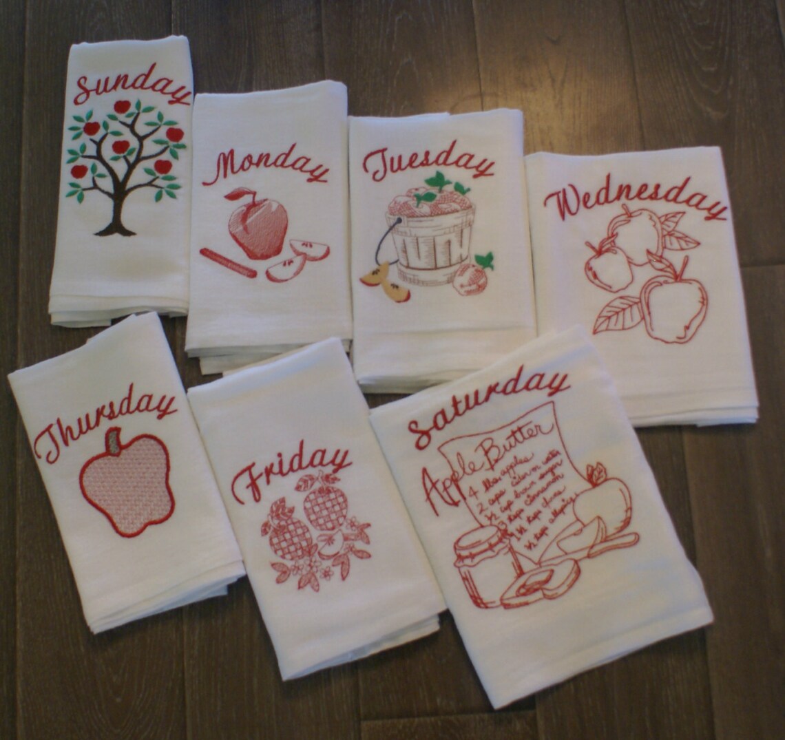 Apple Days of the Week Dish Towels (set of 7) - Made to Order - Etsy