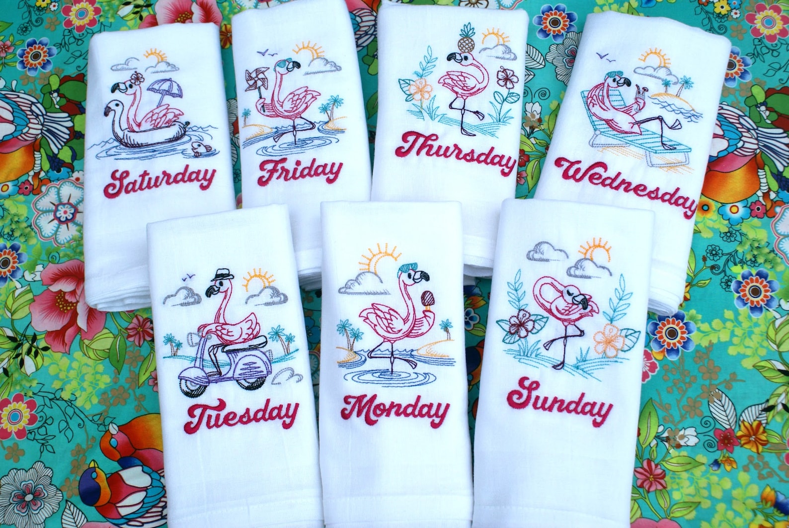 Flamingo's Days of the Week Dish Towels (set of 7) - Made to Order - Etsy