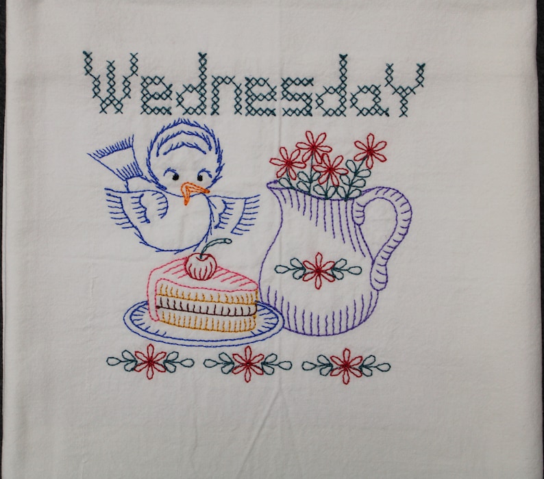 Bluebird Cross Stitch Days of the Week Dish Towels (set of 7) - Made to ...