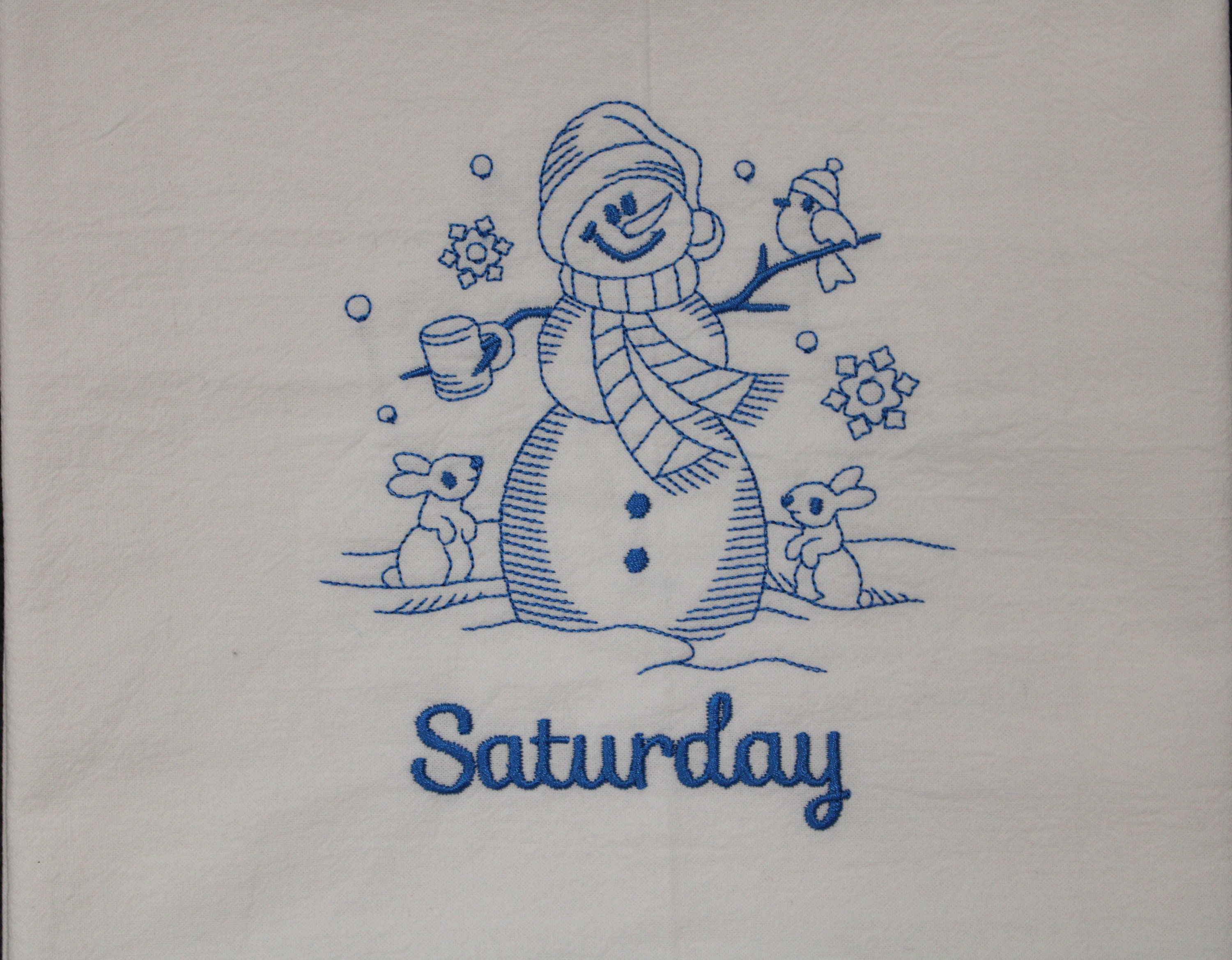 Bluework Snowmen Days of the Week Dish Towels set of 7 Made to Order - Etsy