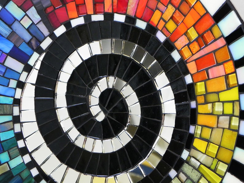 Mosaic Art rainbow Dish With Spiral Motif Platter Mosaic - Etsy