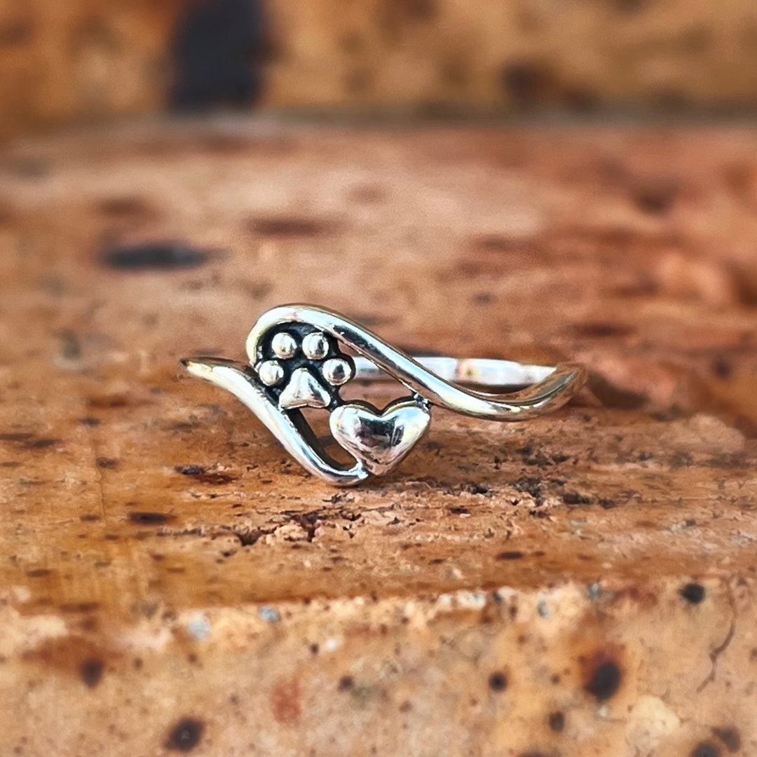 Sterling Silver Paw Print Ring Pet Memorial Ring Memorial - Etsy