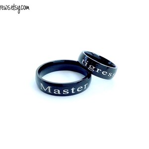 MATURE BDSM MESSAGE Engraved Rings Couples Black Stainless Steel ...