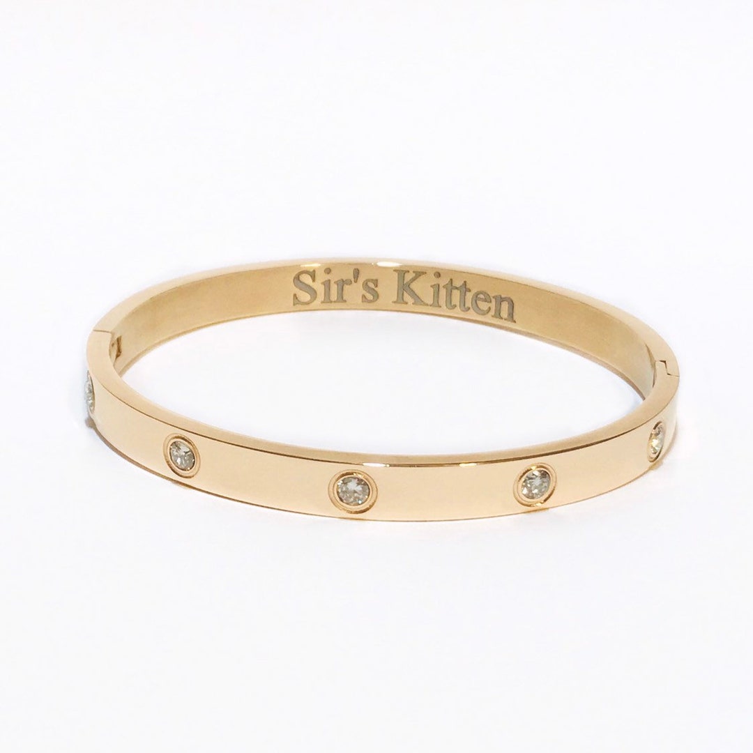 BDSM Engraved Discreet Wrist Cuff Day Collar Hidden Message CZ Eternity Submissive Slave Owned ...