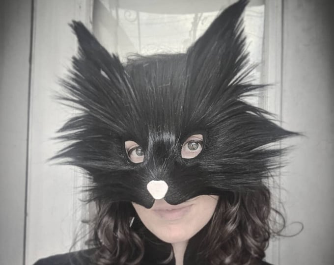 Faux Fur Black Cat Mask, Handmade - Etsy