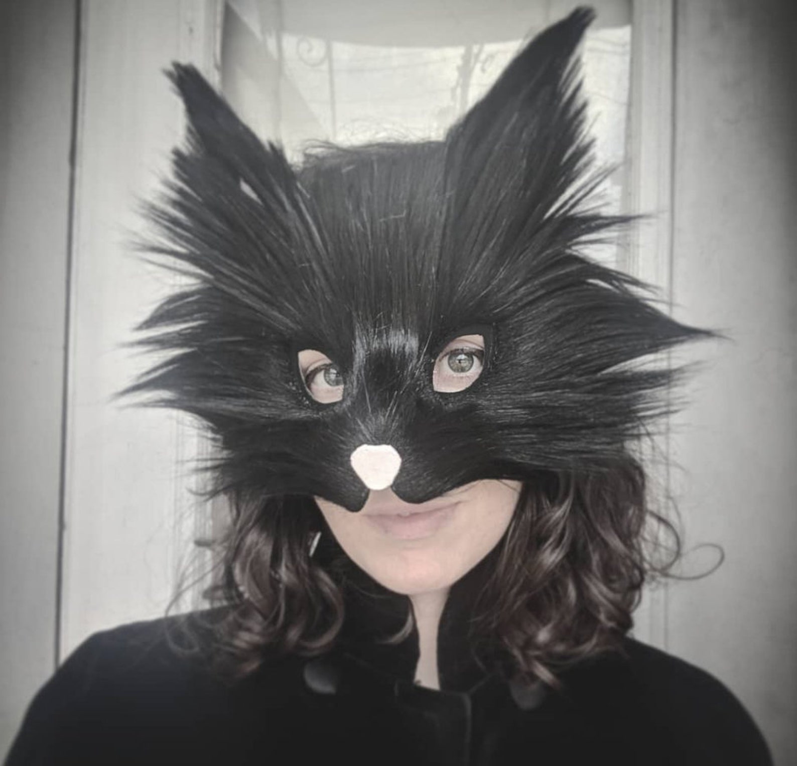 Faux Fur Black Cat Mask Handmade - Etsy
