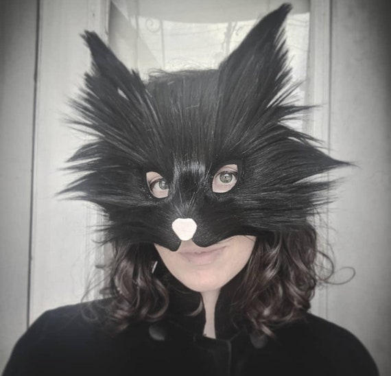 Faux Fur Black Cat Mask Handmade - Etsy