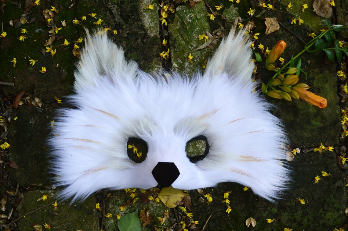 White Wolf Faux Fur Mask Handmade - Etsy