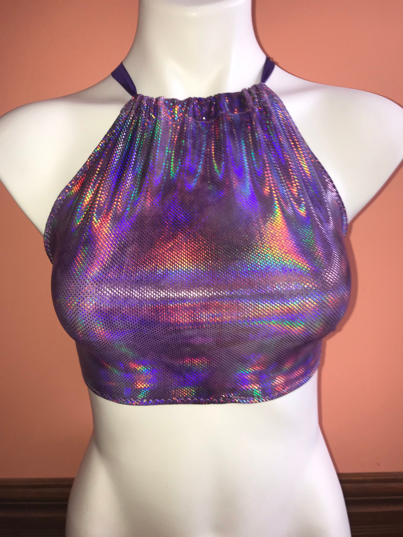 Pink Rave Top Pink Holographic Halter Top Rave Outfit - Etsy