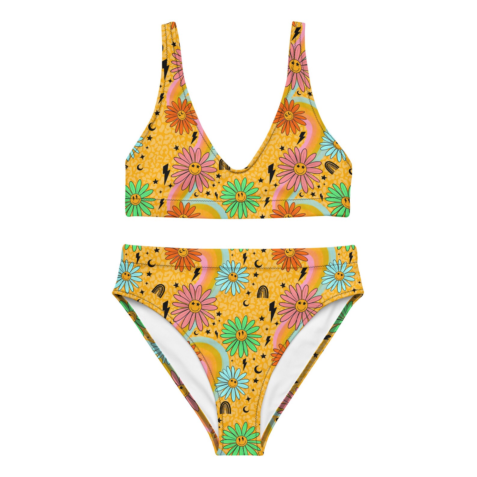 Yellow Groovy Rave Outfit Set Women, Matching Rave Outfit Set, High ...