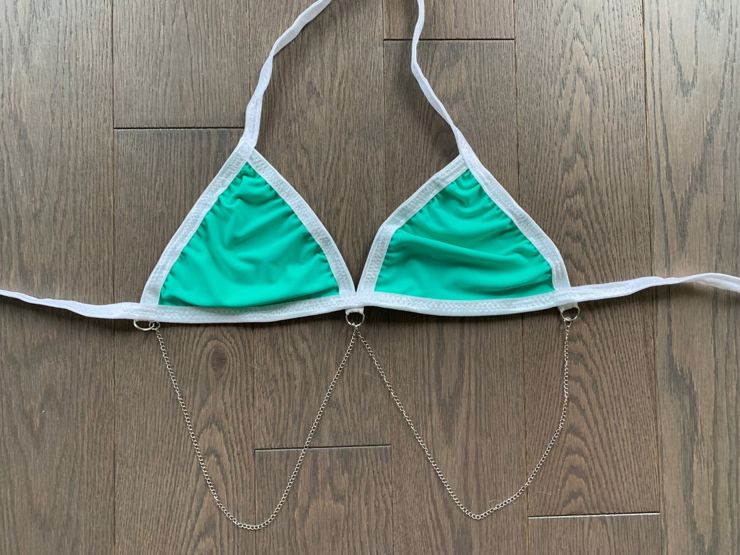 Green and White Rave Top, Chain Rave Bralette, Rave Outfit Women, Rave ...