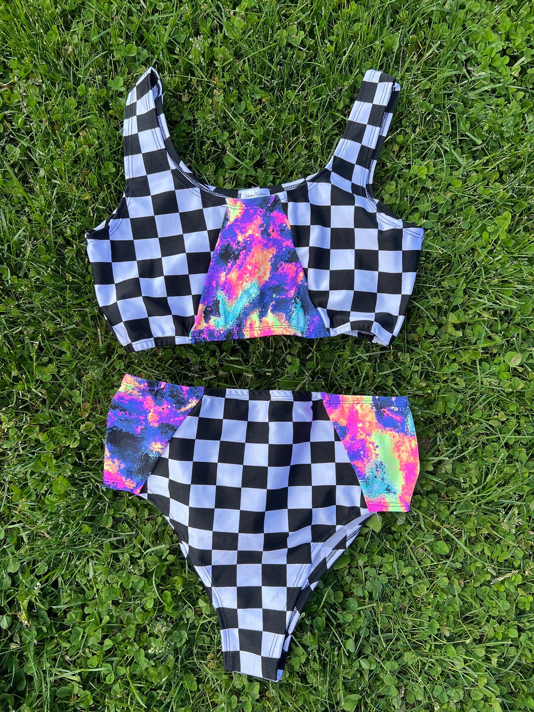 Rave Top Outfit Set Women, Rave Top Sports Bra Rave Tank Top, Checkered ...