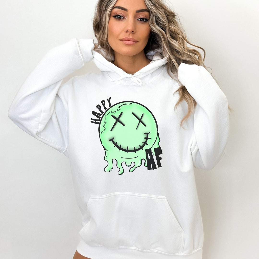 Happy AF Smiley Face Rave Hoodie, Rave Sweater, Womens Rave Outfit ...