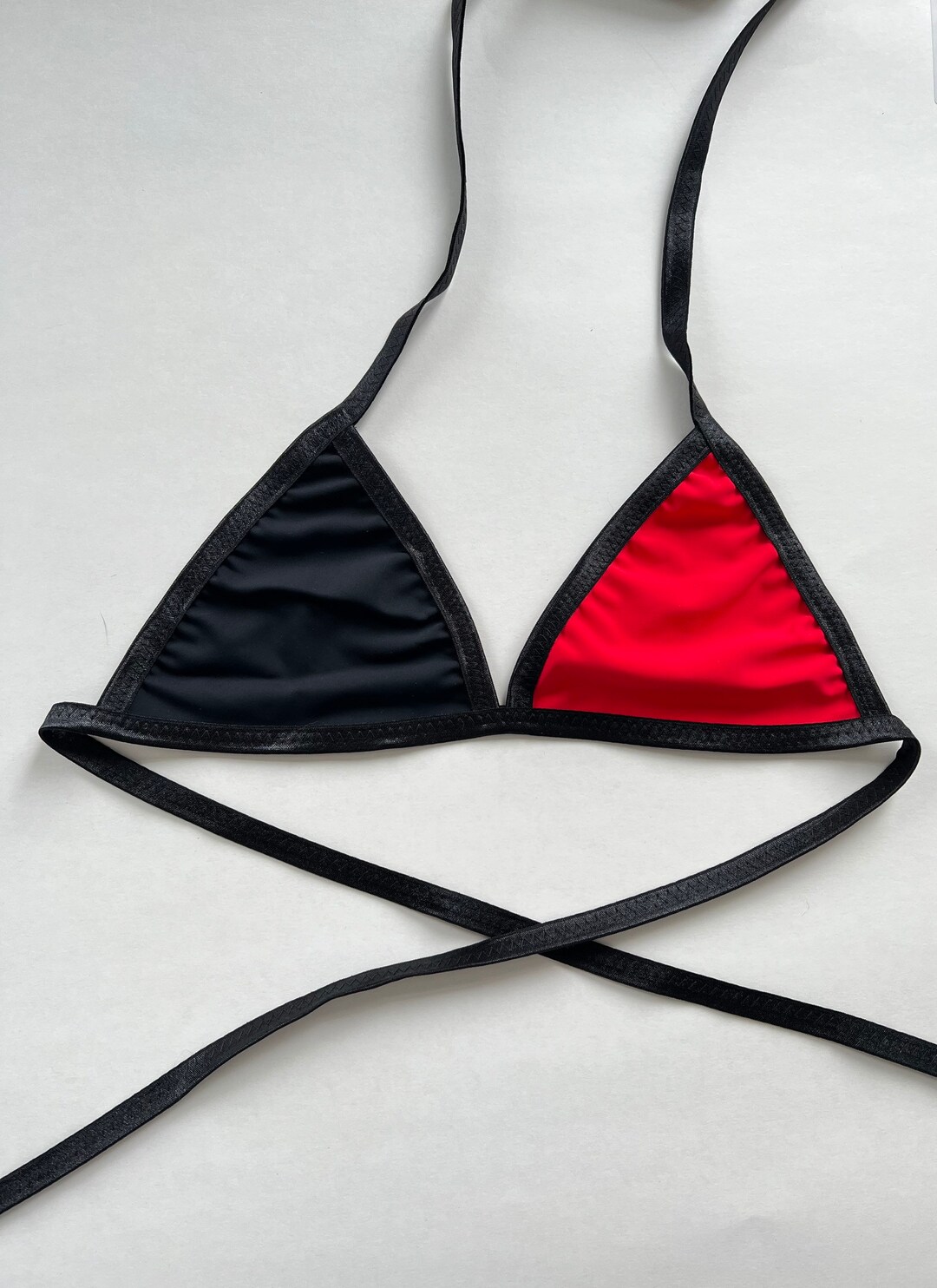 Red and Black Split Color Rave Top, Holographic Wrap Rave Bralette ...