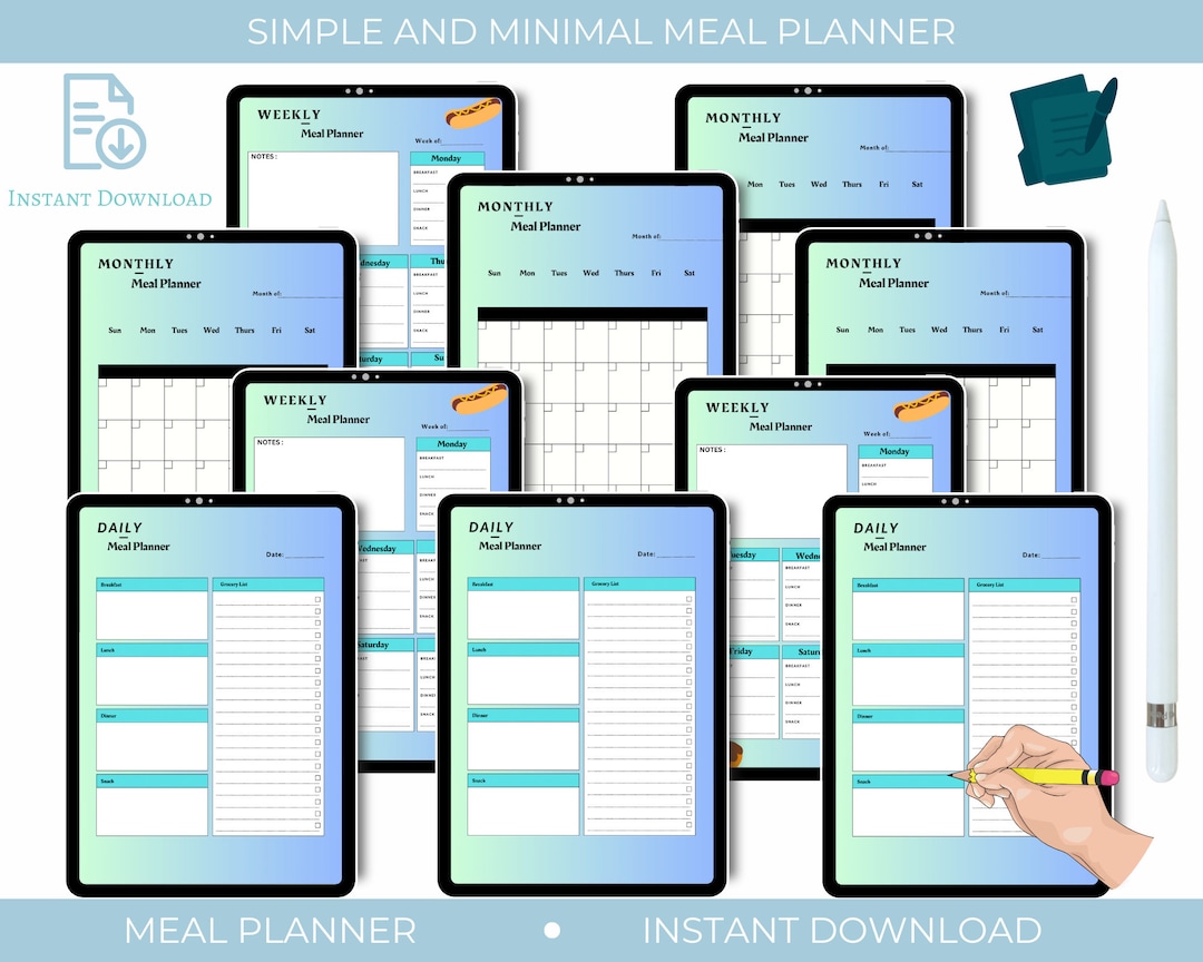 Digital Meal Planner, Daily Meal Planner, Weekly Meal Planner, Fillable ...