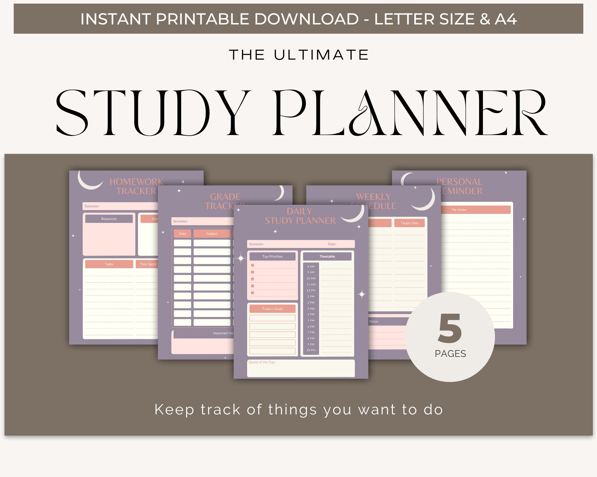 Study Planner, Student Planner, Printable Academic Planner, College ...