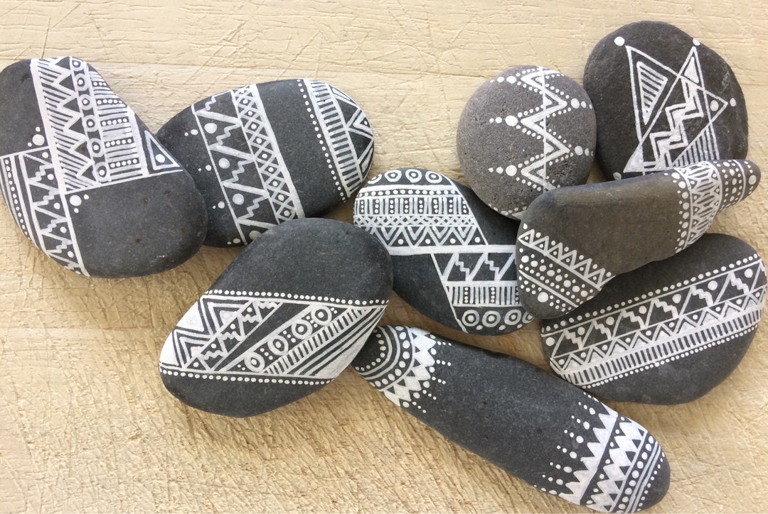 Aztec Design Painted Rocks Chevron Designs Stone Wedding - Etsy