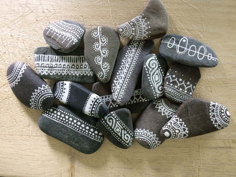 Aztec Design Painted Rocks Chevron Designs Stone Wedding - Etsy