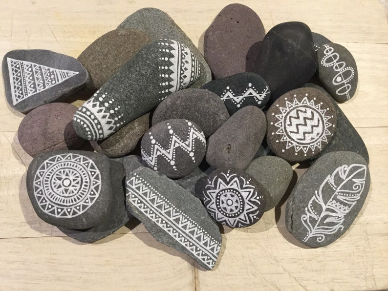 Aztec Design Painted Rocks Chevron designs Stone Wedding | Etsy