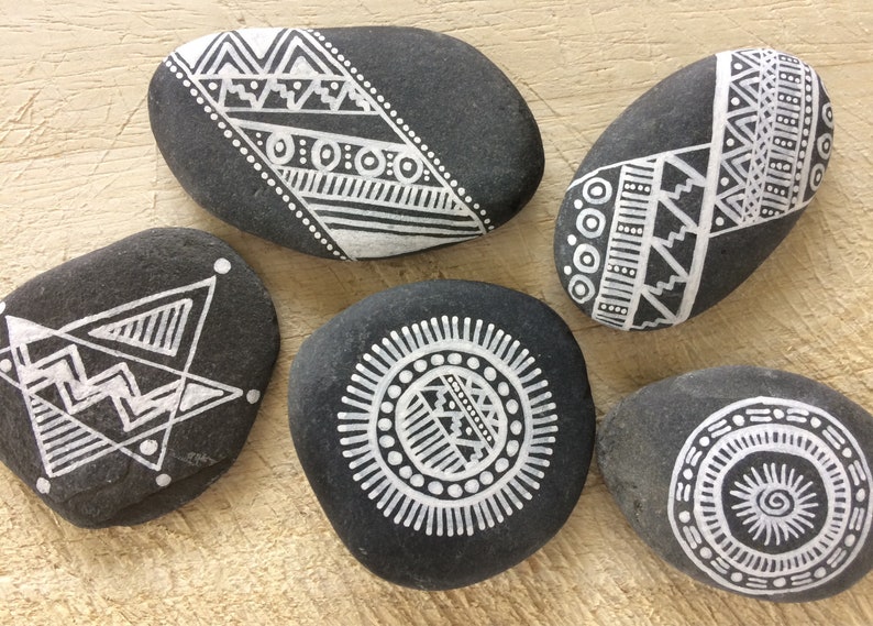 Aztec Design Painted Rocks Chevron designs Stone Wedding | Etsy