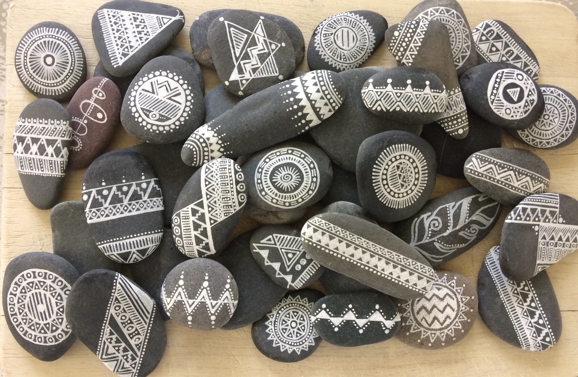 Aztec Design Painted Rocks Chevron Designs Stone Wedding - Etsy