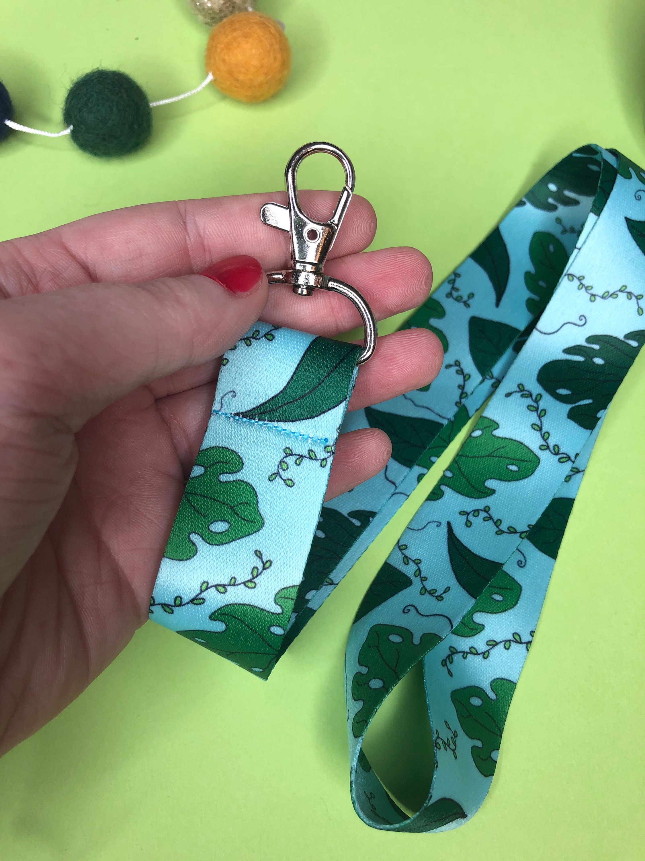 Botanical Leaf Lanyard Monstera Leaf Blue Green Key Fob - Etsy