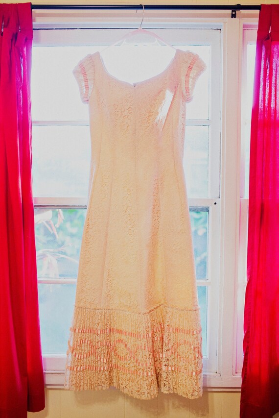 Vintage Lace and Ribbon Tea-Length Wedding Dress - Gem