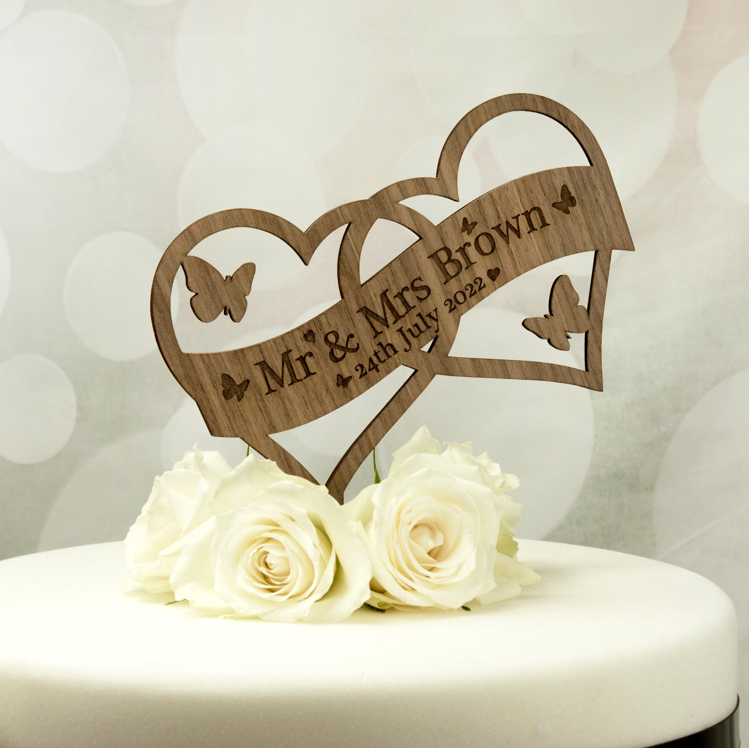 Rustic Heart Wedding Cake Toppers