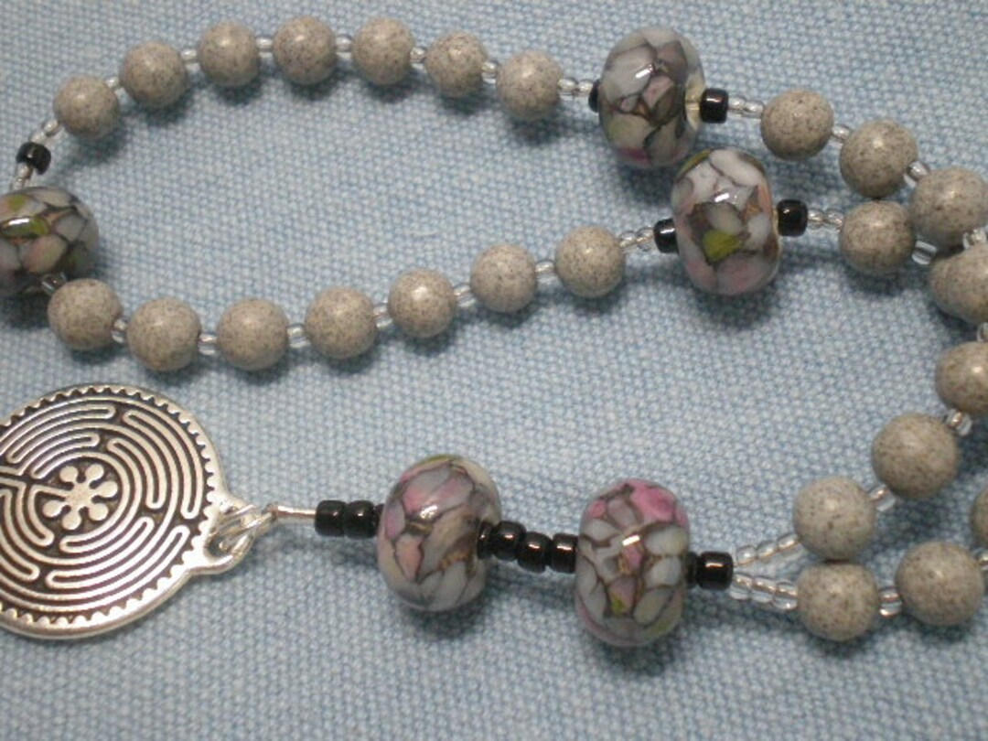 Worry Beads - Black Spot Feldspar Semiprecious Stone - Artisan Glass ...