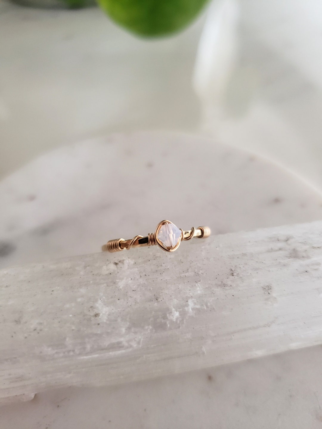 Swarovski Crystal Ring, White Opal Ring, Dainty Crystal Ring, Gold ...