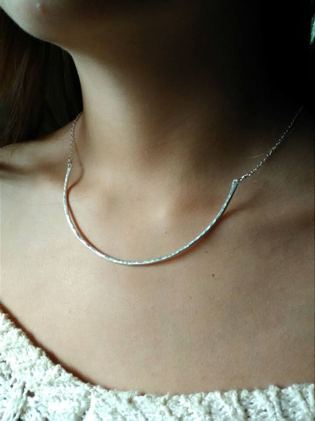 Sterling Silver Hammered Collar Necklace, Silver Chain Collar, Hammered ...