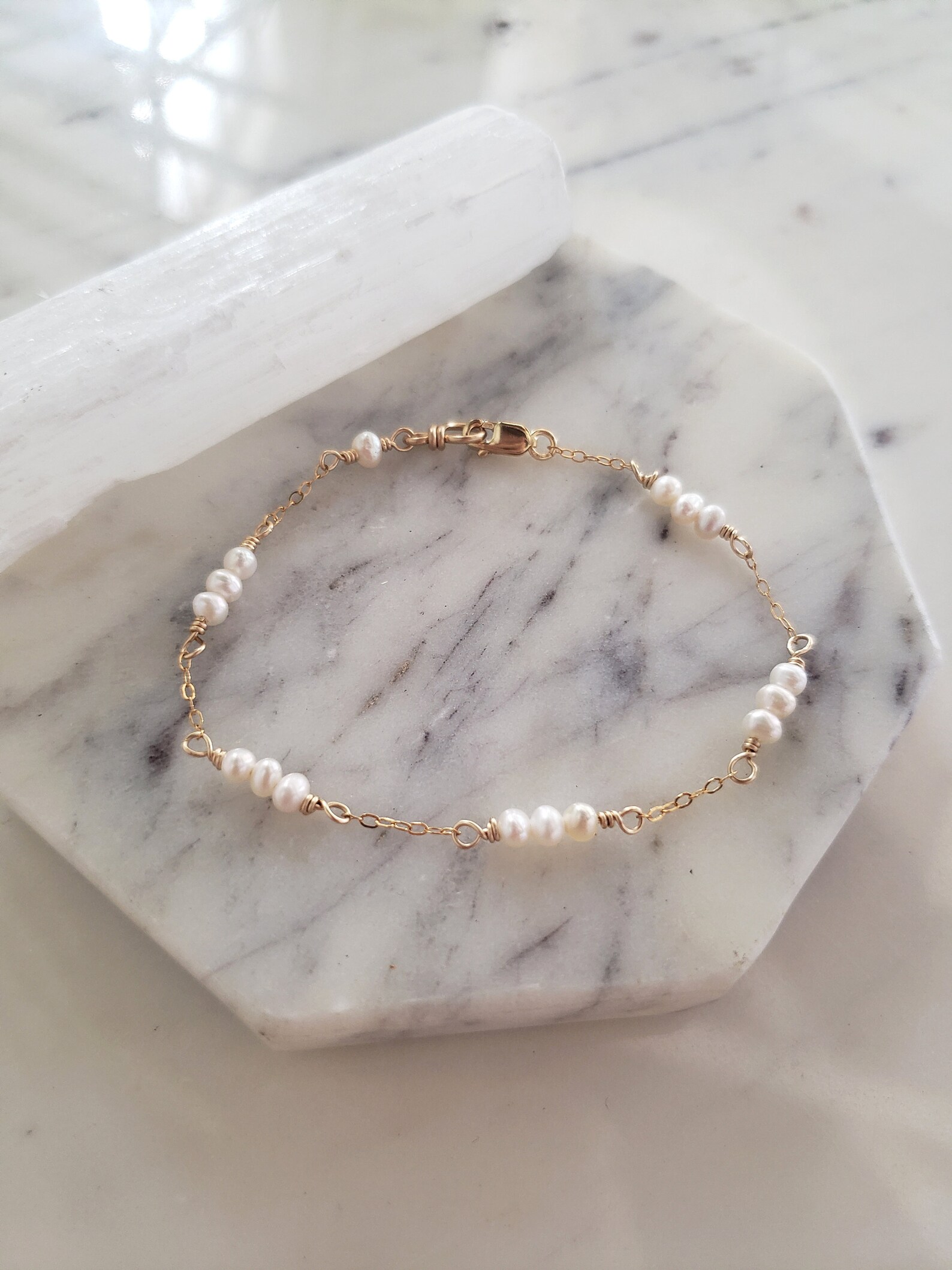 Small Pearl Bracelet, Tiny Pearl Bracelet, Bridesmaid Bracelet, Dainty ...