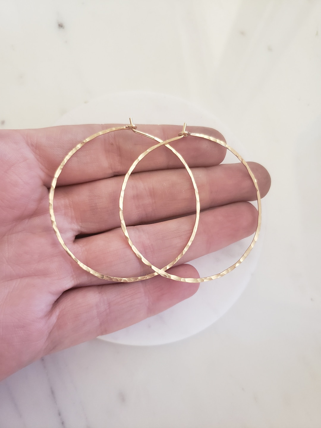 Classic Gold Hoops, Gold Hammered Hoops, Simple Hoop Earrings, Gold ...