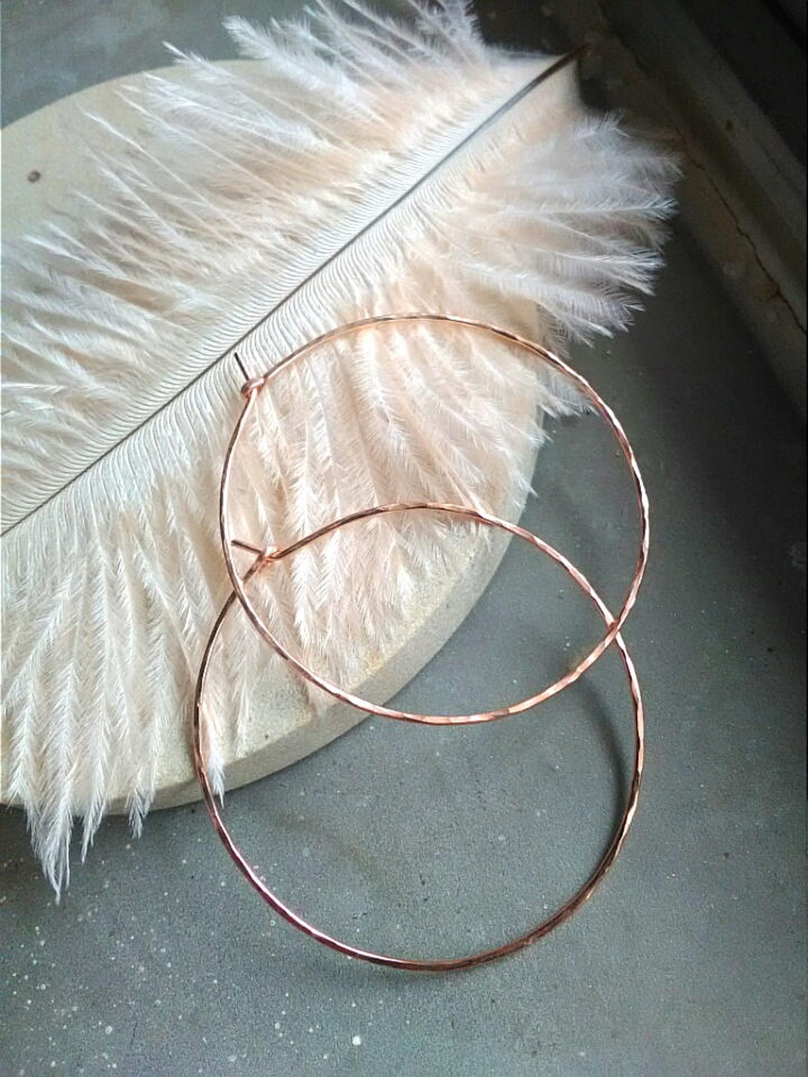 Hammered Rose Gold Hoop Earrings Rose Gold Wire Hoops | Etsy