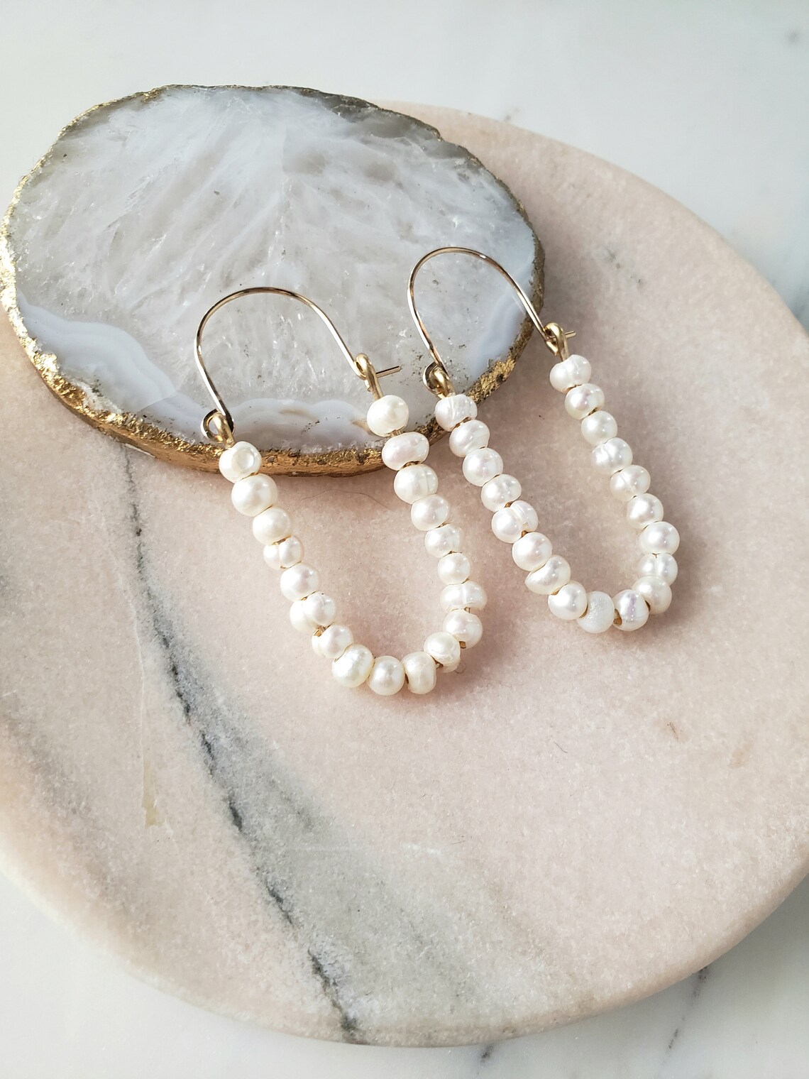 Pearl Hoop Earrings, Freshwater Pearl Drop Earrings, Bridal Earrings ...