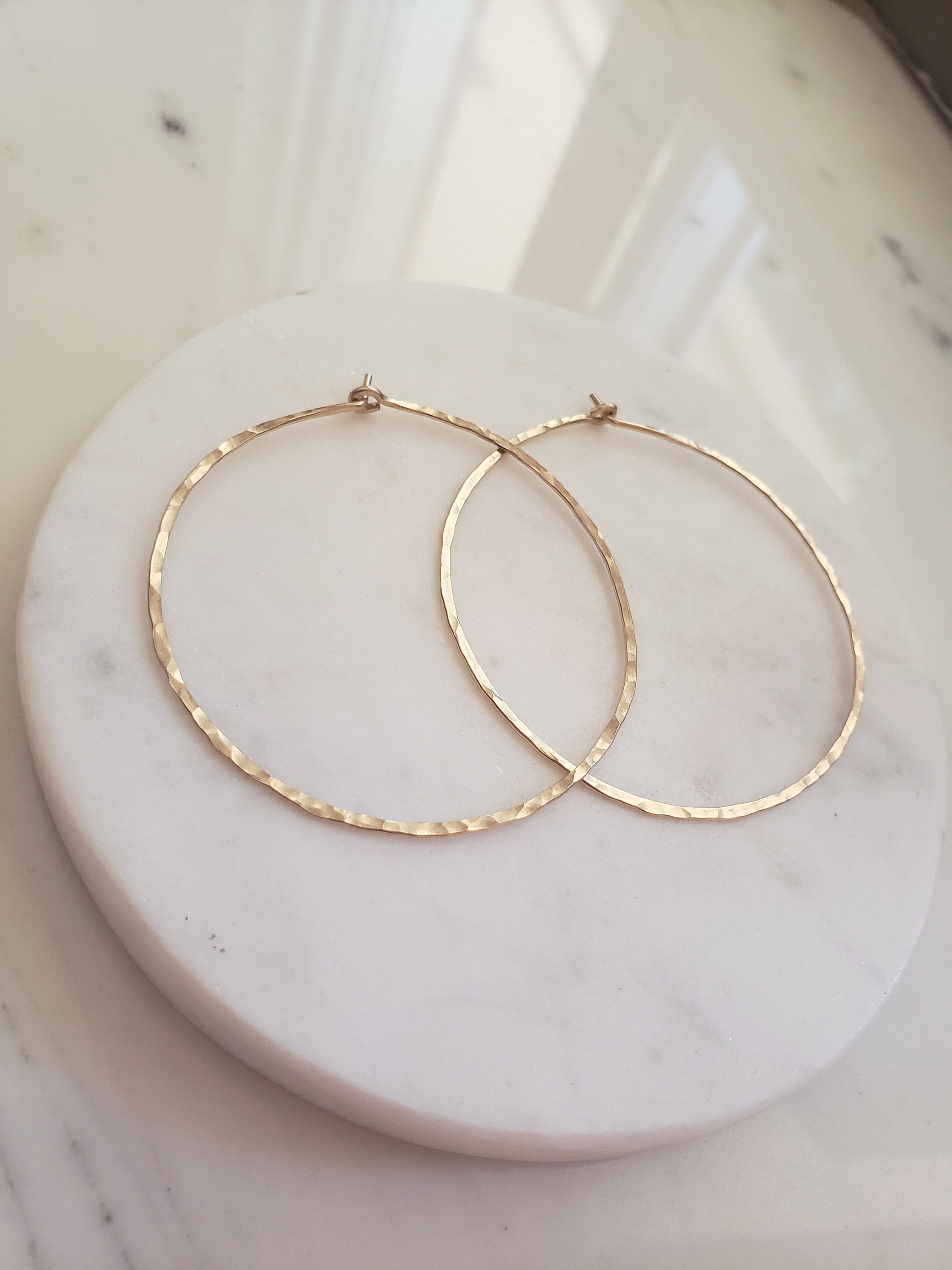 Classic Gold Hoops, Gold Hammered Hoops, Simple Hoop Earrings, Gold ...