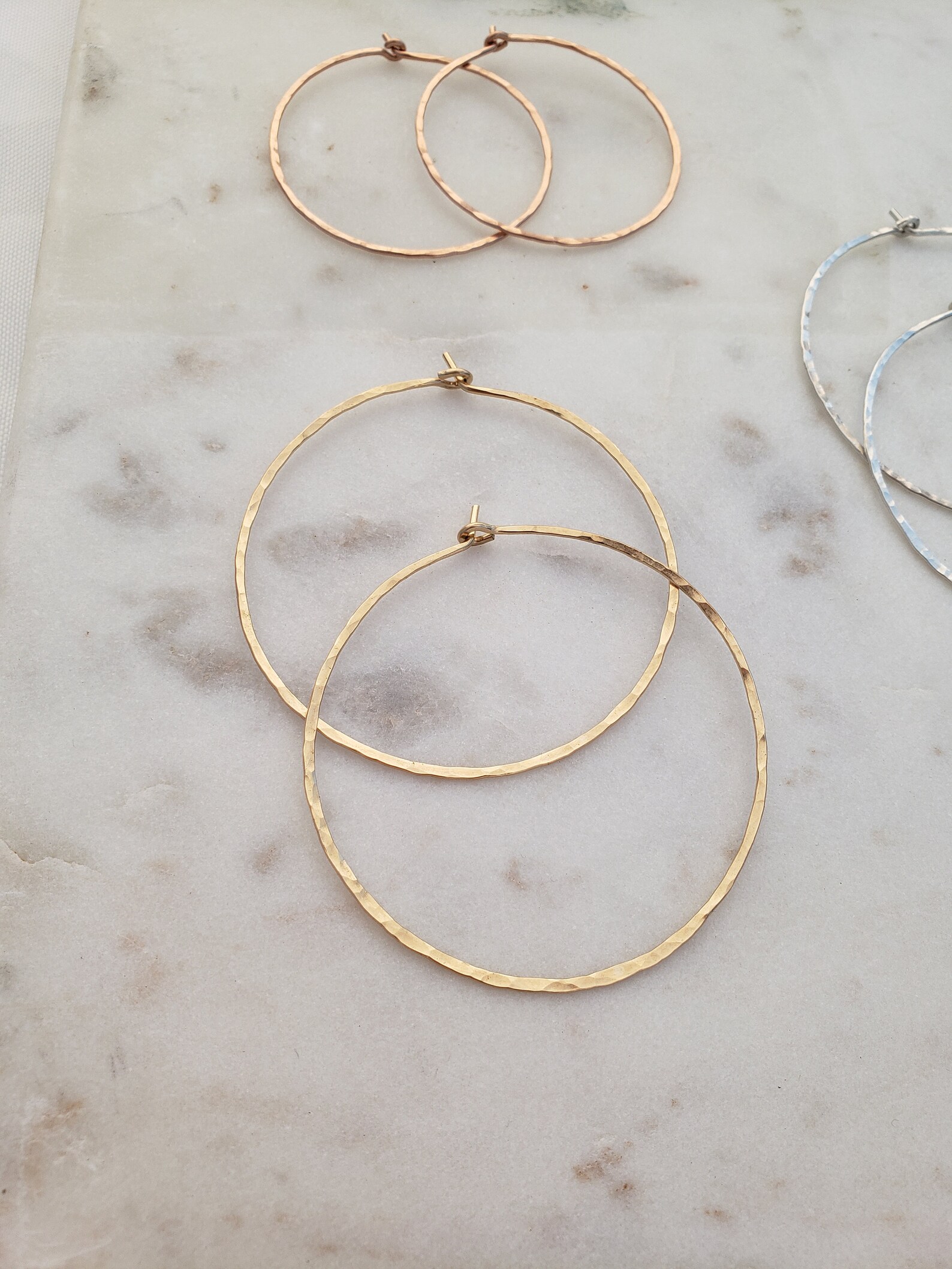 Classic Gold Hoops, Gold Hammered Hoops, Simple Hoop Earrings, Gold ...