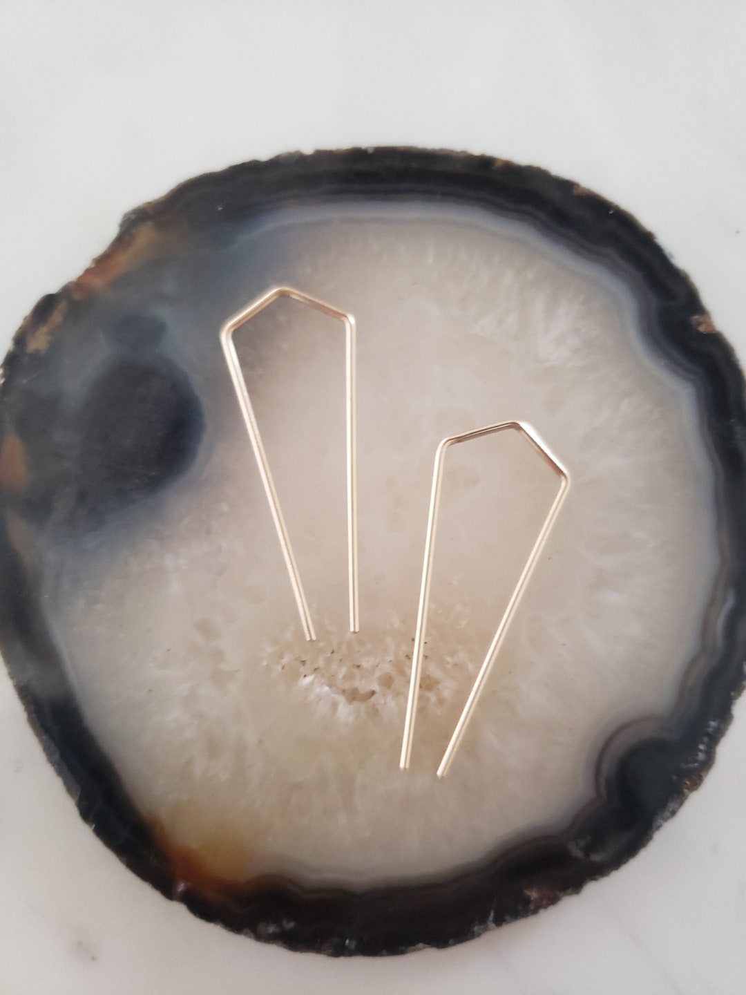 Modern Gold Threader Earrings, Simple Geometric Earrings, Silver Wire ...