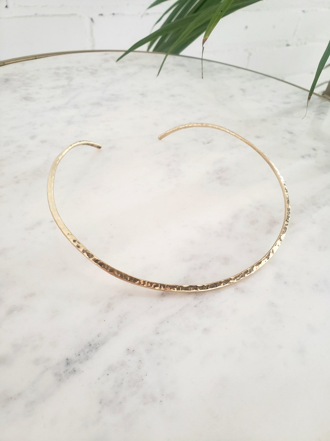 Hammered Gold Collar Necklace Minimal Gold Neck Cuff Thin - Etsy
