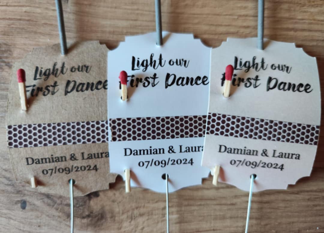 Sparkler Tags Light Our First Dance Paper Striker Sticker Wedding Favor ...