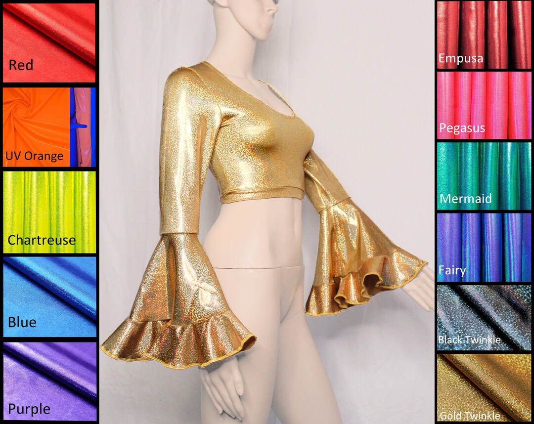 Flare Sleeve Top Gold Disco Outfit Trumpet Sleeve Rave Bell - Etsy