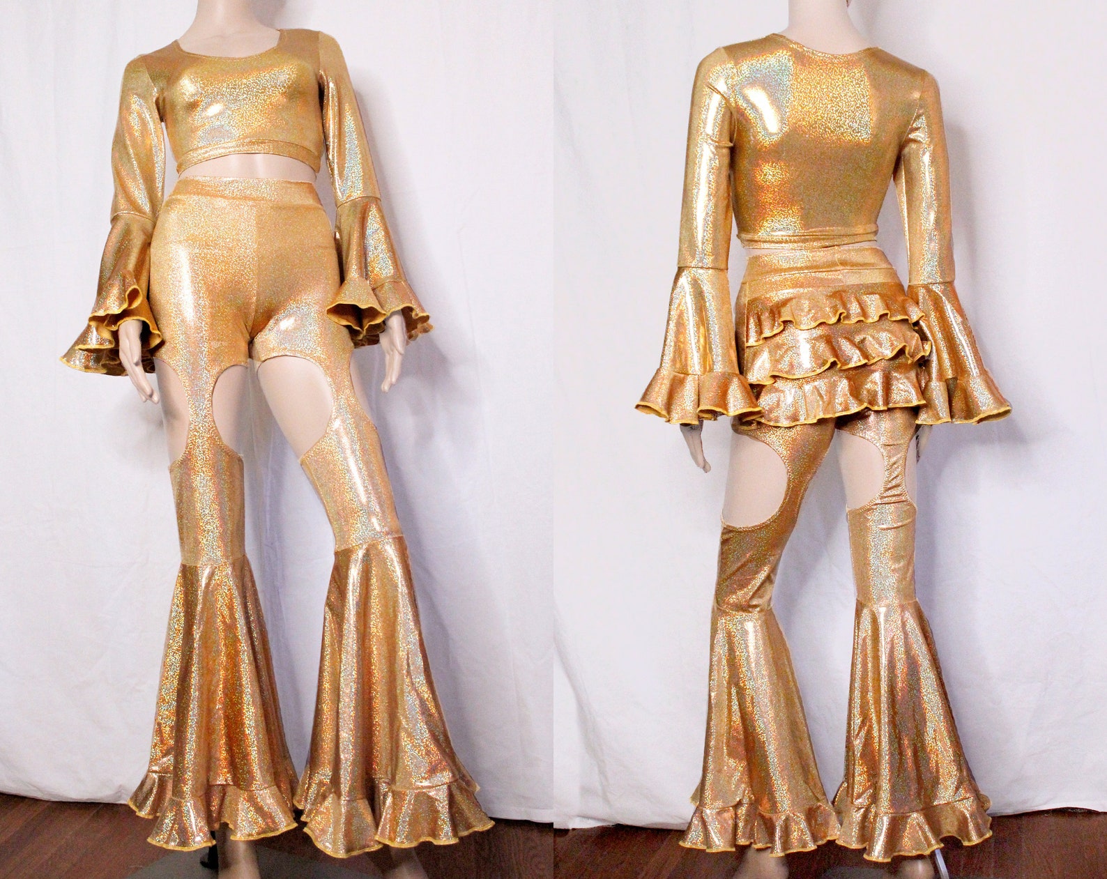Disco Outfit 2 Piece Bell Bottom Garter Leggings Matching - Etsy