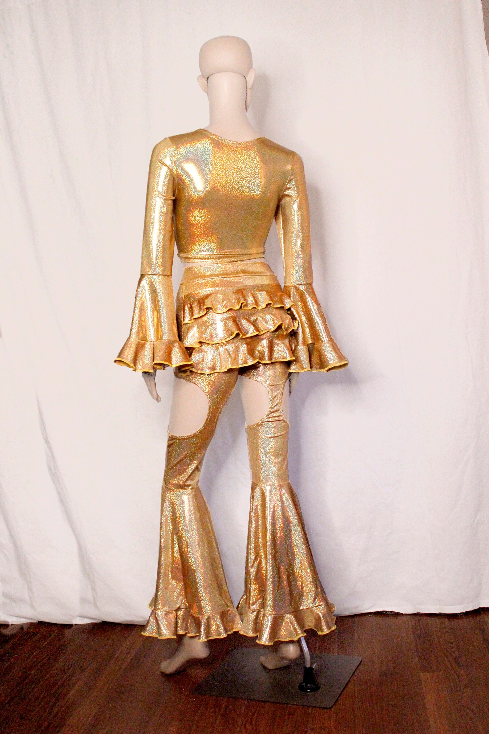 Flare Sleeve Top Gold Disco Outfit Trumpet Sleeve Rave Bell - Etsy