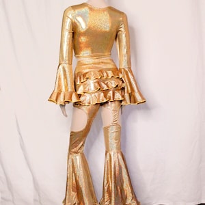 Flare Sleeve Top Gold Disco Outfit Trumpet Sleeve Rave Bell - Etsy
