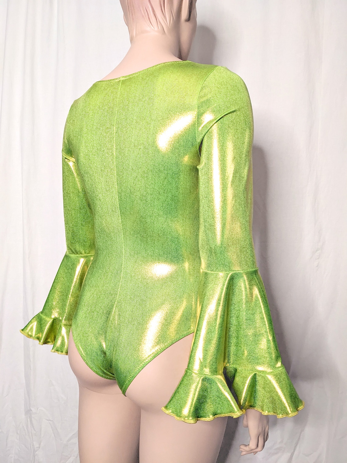Flare Sleeve Bodysuit Disco Cheeky Bodysuit Holographic Leotard ...