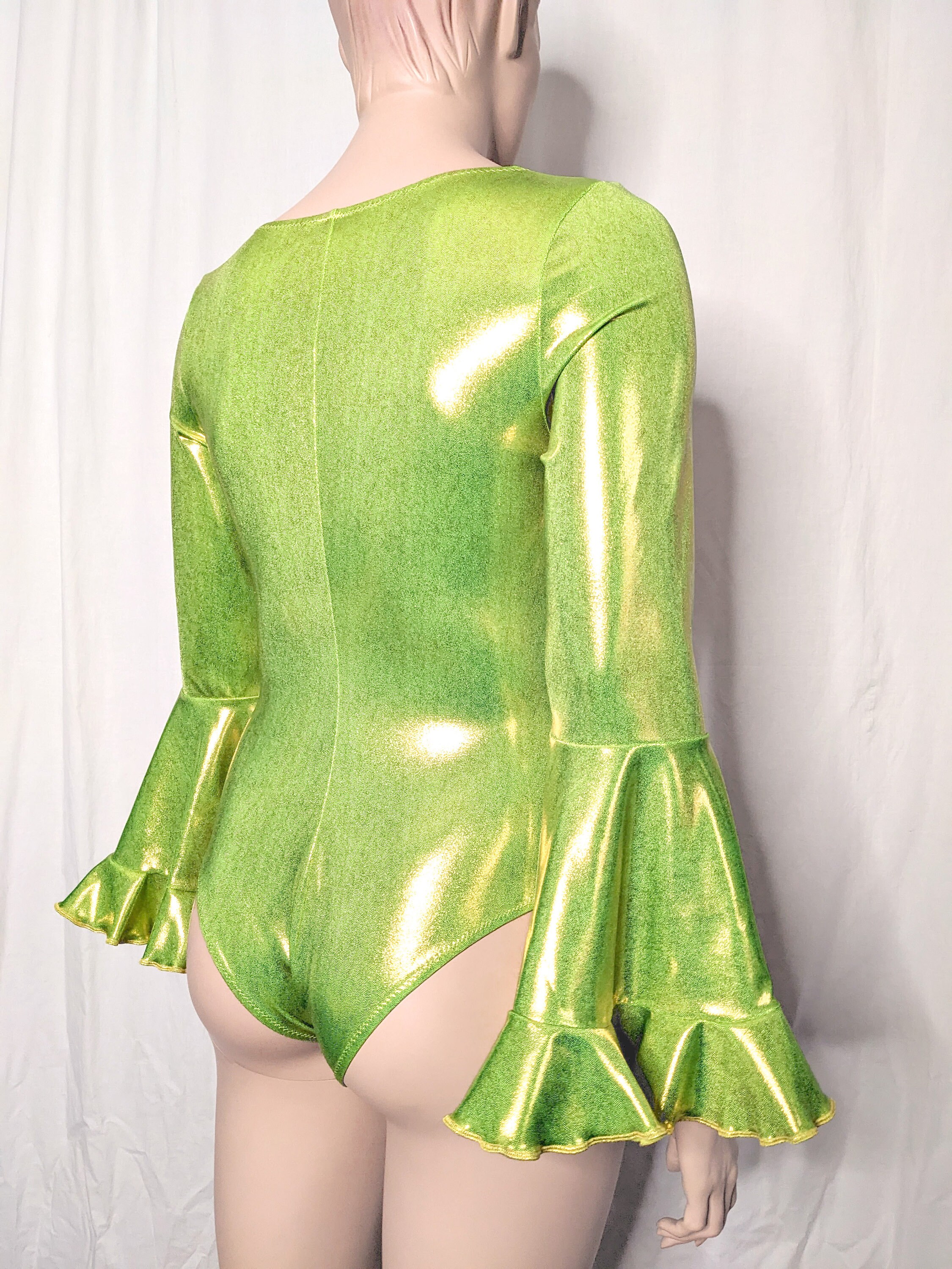 Flare Sleeve Bodysuit Disco Cheeky Bodysuit Holographic Leotard ...