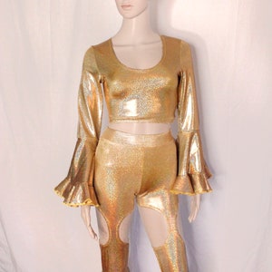 Disco Outfit 2 Piece Bell Bottom Garter Leggings Matching Flare Top ...