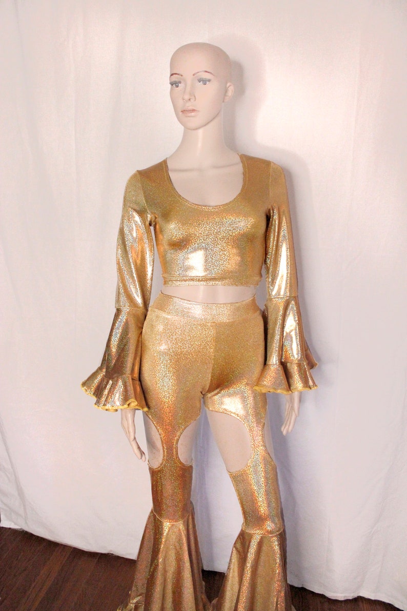 Disco Outfit 2 Piece Bell Bottom Garter Leggings Matching - Etsy